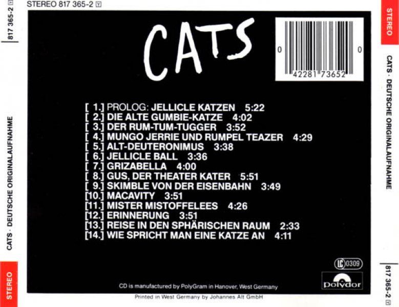 CD CATS - Original Wien Cast 1983 --> Musical, Playback, Playbacks, DVD ...