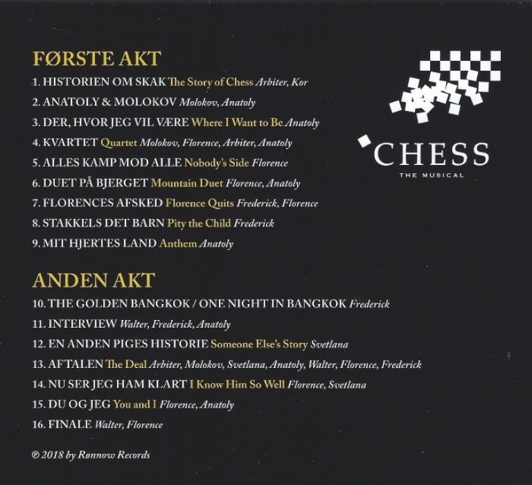 CD CHESS - Original Denmark Cast 2018 --> Musical CDs, DVDs ...
