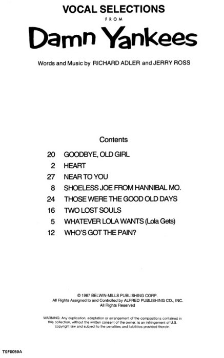 Sheet Music DAMN YANKEES --> Musical CDs, DVDs @ SoundOfMusic-Shop