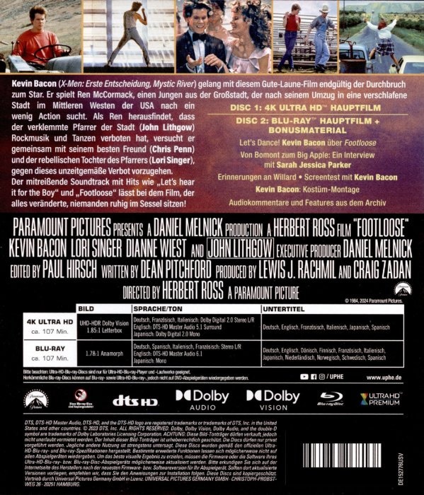 Blu-ray Disc FOOLOOSE (4K Ultra HD + Blu-ray, All Regions) --> Musical ...