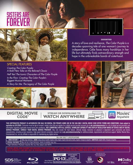 Blu-ray Disc THE COLOR PURPLE (Blu-ray + Digital Copy, Region A ...