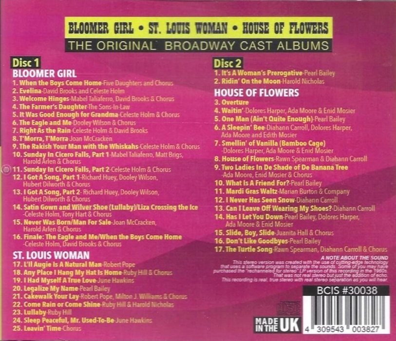 CD BLOOMER GIRL + ST. LOUIS WOMAN + HOUSE OF FLOWERS - Original ...