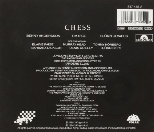 CD CHESS - Studio Cast 1984 --> Musical, Playback, Playbacks, DVD ...