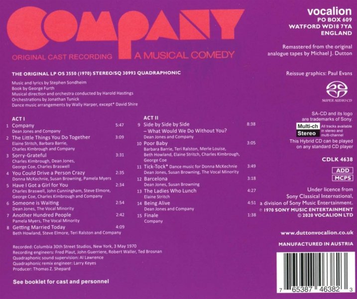 CD COMPANY - Original Broadway Cast 1970 --> Musical CDs, DVDs ...