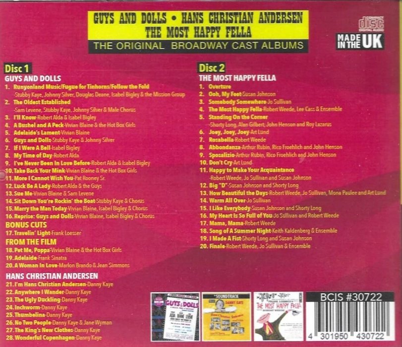 CD GUYS & DOLLS + HANS CHRISTIAN ANDERSEN + THE MOST HAPPY FELLA ...