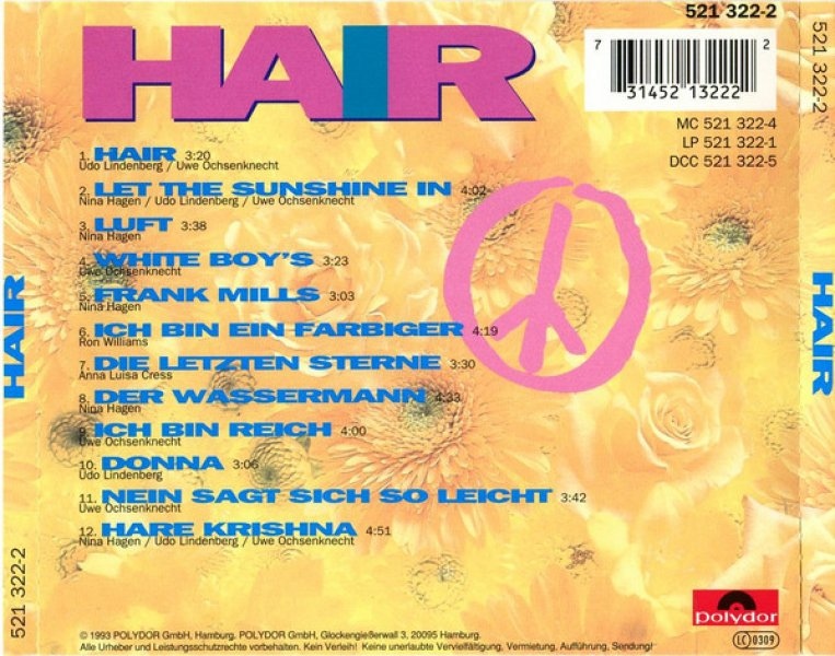 CD HAIR - Studio Cast Germany 1993 --> Musical CDs, DVDs @ SoundOfMusic ...