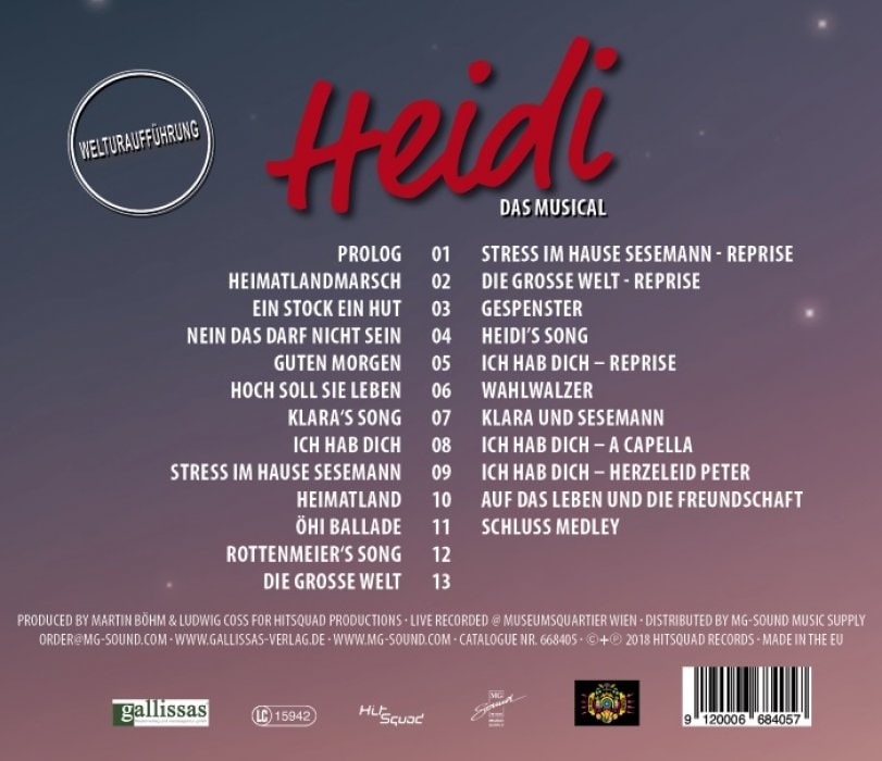 CD HEIDI - Original Wien Cast 2018 --> Musical, Playback, Playbacks ...