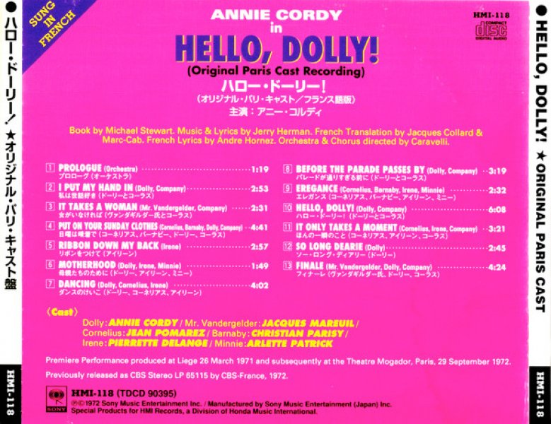 CD HELLO, DOLLY! - Original Paris Cast 1971 --> Musical CDs, DVDs ...