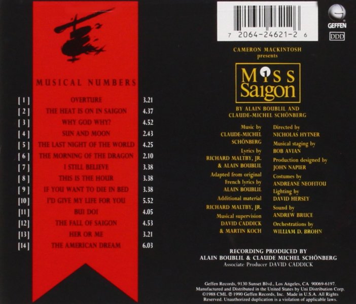 CD MISS SAIGON - Original London Cast 1989 --> Musical CDs, DVDs ...