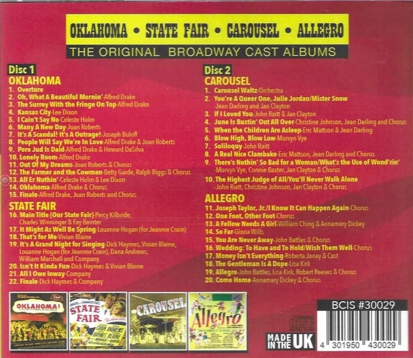 CD OKLAHOMA + STATE FAIR + CAROUSEL + ALLEGRO - Original Broadway Cast ...