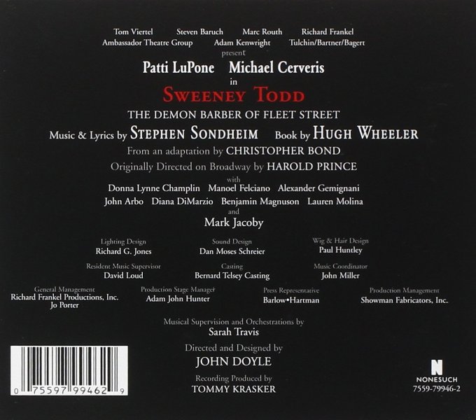 CD SWEENEY TODD - Broadway Revival Cast 2005 (SECOND HAND) --> Musical ...