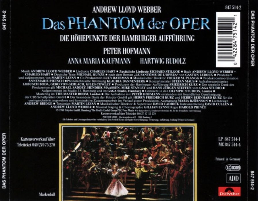 CD THE PHANTOM OF THE OPERA - Original Hamburg Cast 1990 --> Musical ...