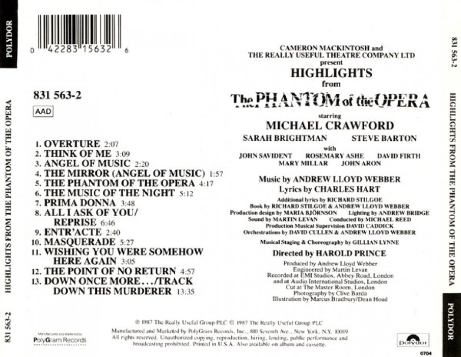 CD THE PHANTOM OF THE OPERA - Original London Cast 1986 --> Musical CDs ...