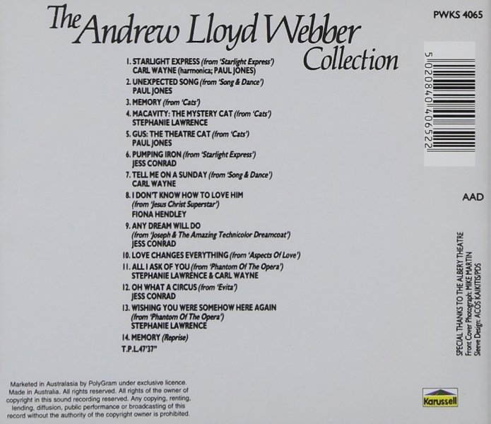 CD The Andrew Lloyd Webber Collection --> Musical, Playback, Playbacks, DVD, Karaoke, CD, Shop ...
