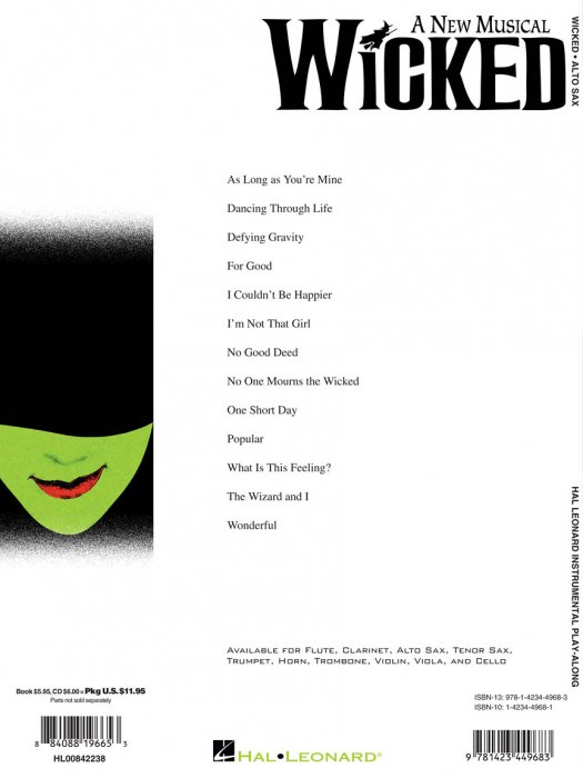 Noten + Download-Playbacks WICKED (für Alt-Saxophon) --> Musical, Playback, Playbacks, DVD ...