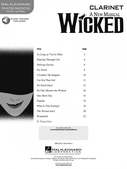 Sheet Music + Download-Playbacks WICKED (for Clarinet) --> Musical CDs ...