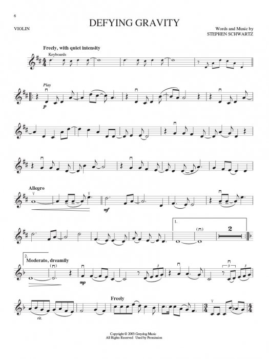Sheet Music + Download-Playbacks WICKED (for Violin) -->
