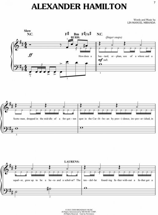 Sheet Music Noten HAMILTON (Easy Piano Selections) --> Musical CDs ...